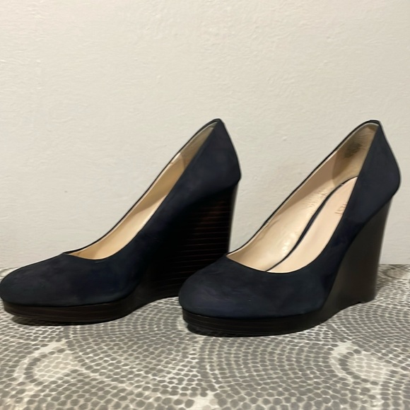 Nine West | Shoes | Nine West 4 Inch Wooden Wedge Heels With Navy Suede ...